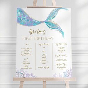 Editable Mermaid Milestone Poster, Purple Blue Mermaid Birthday Decor ...