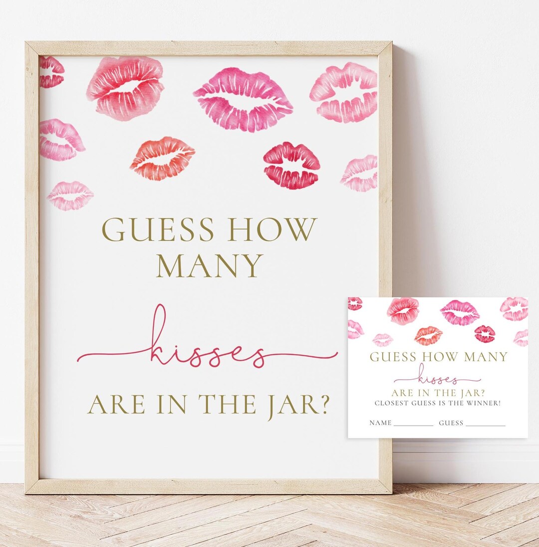 How Many Kisses Are in the Jar Sign & Answer Card, Valentine's Bridal ...