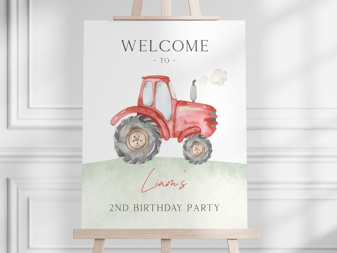 Red Tractor Welcome Sign, Editable Template, Farm Tractor Birthday ...