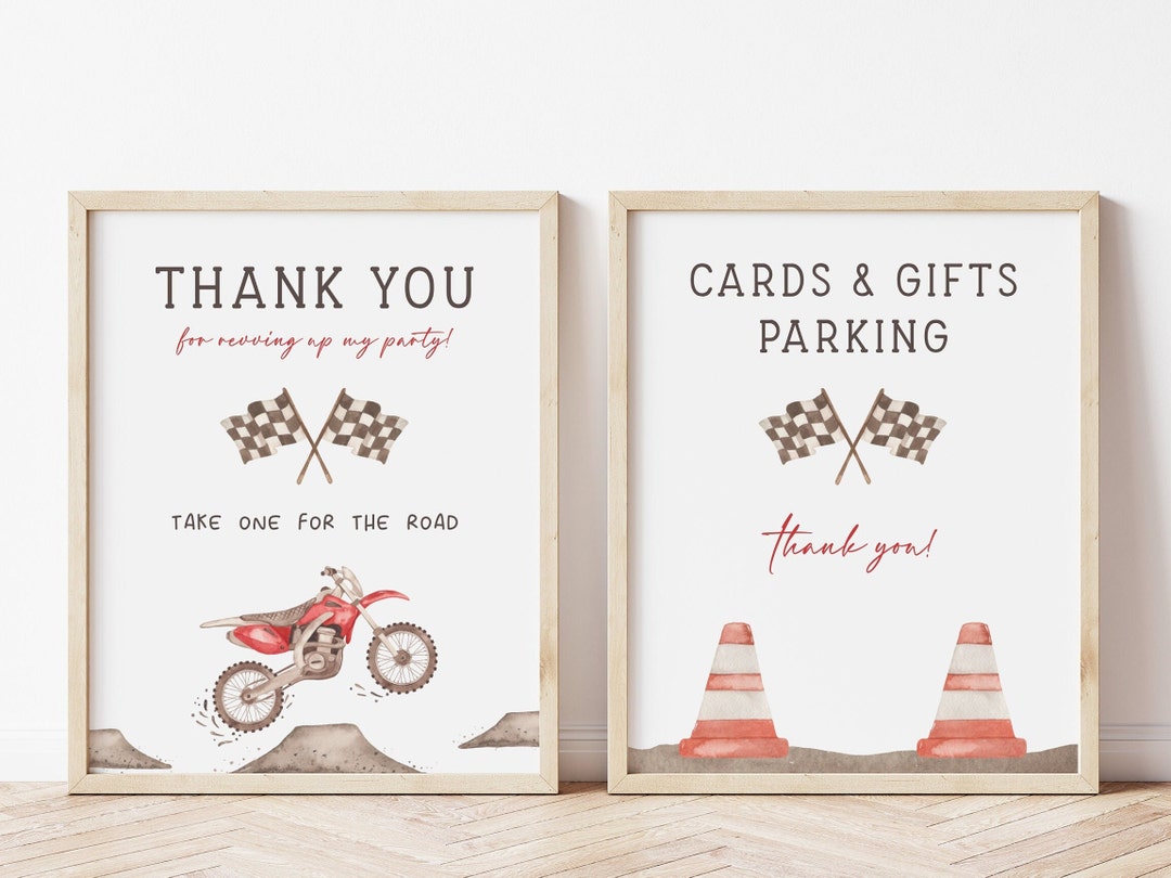 Dirt Bike Favor & Gifts Parking Signs, Editable Template, Red Motor ...