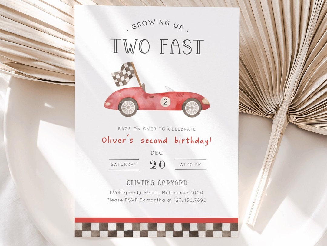 Growing up 2 Fast Birthday Invitation, Editable TWO Fast Invite, Red ...