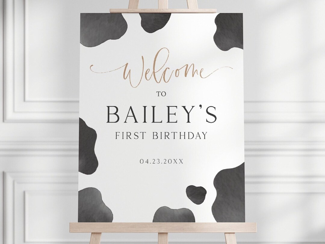Editable Holy Cow Birthday Welcome Sign, Cow Party Sign Decor, Gender ...