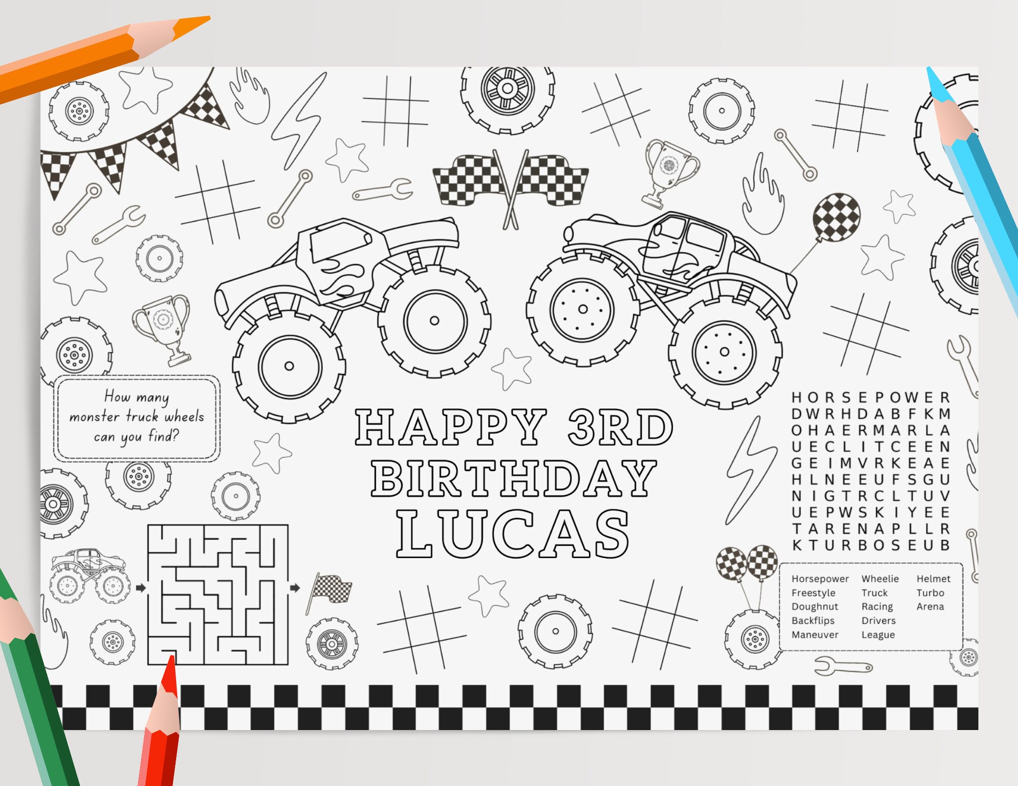 Editable Monster Truck Activity & Coloring Page, Monster Trucks ...