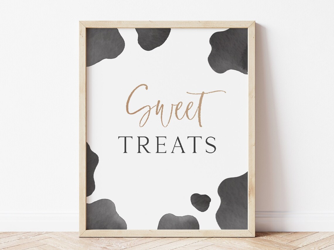 Cow Party Sweet Treats Sign, Cow B'day Decor, Editable Holy Cow I'm One ...