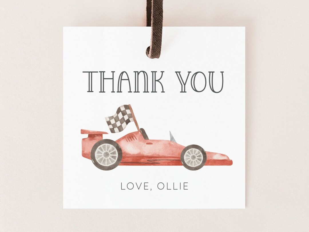 Racing Birthday Thank You Tag, Editable Template, Red Race Car Favors Tag, Two Fast Bday Party ...
