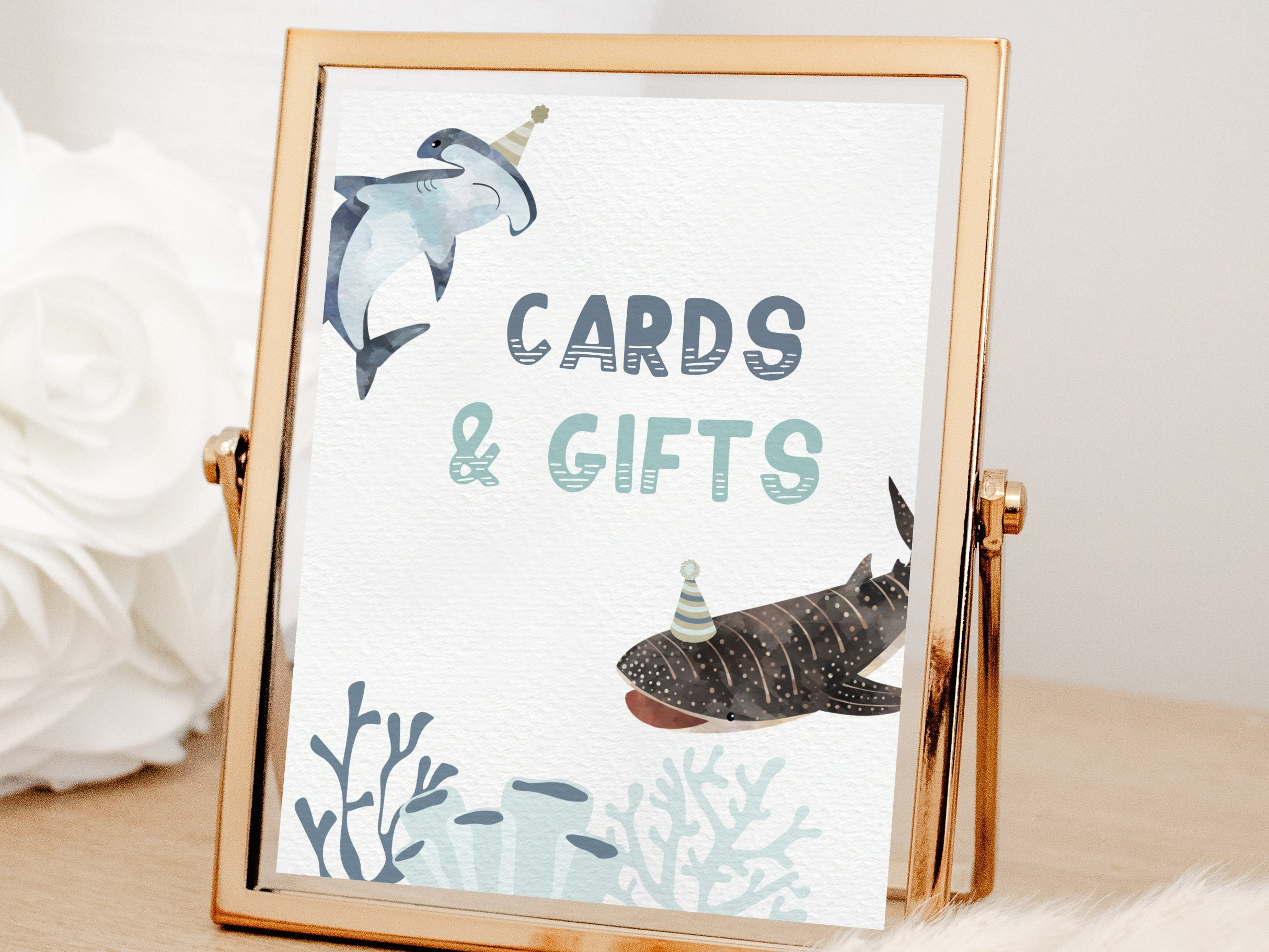 Shark Party Signs, Editable Template, Cards & Gifts Sign, Sharks Favors ...
