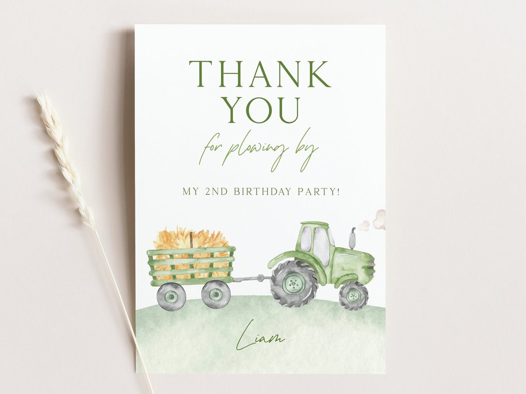 Tractor Thank You Card, Editable Template, Tractor B'day Party Note ...