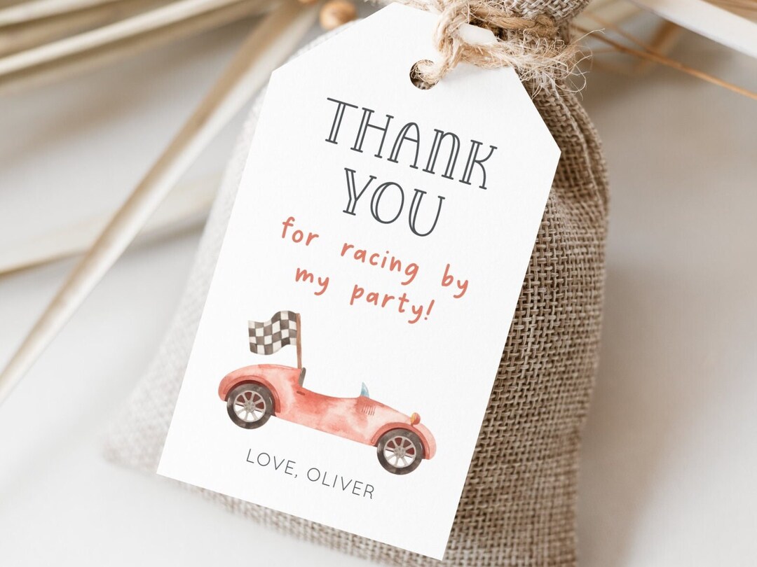 Red Race Car Thank You Tag, Editable Vintage Car Favors Label, Two Fast Birthday Gift Tag ...