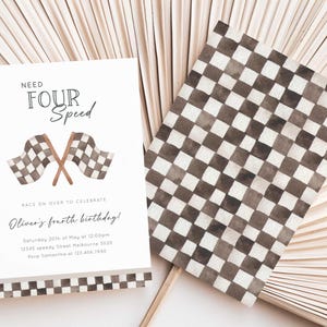 Need Four Speed Racing Birthday Invitation, Editable Race Flags 4th B ...