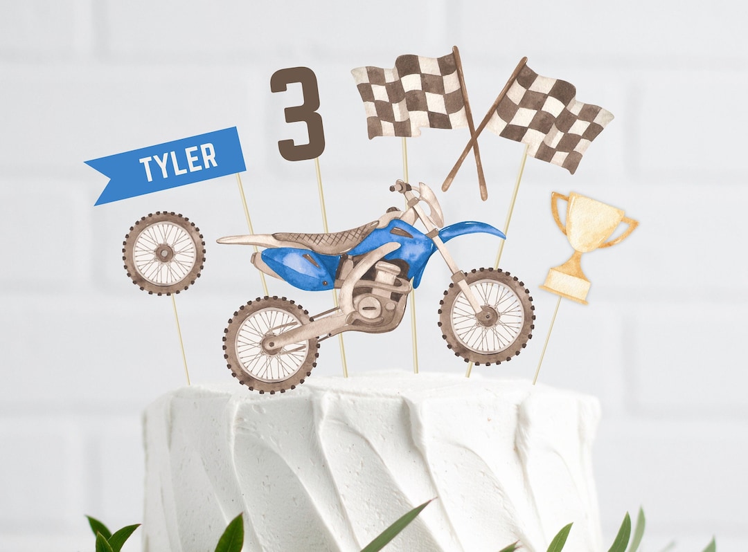 Editable Dirt Bike Cake Toppers, Any Age Blue Dirt Bike Birthday ...