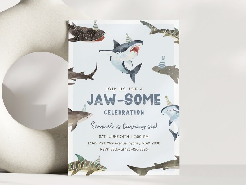 Sharks Birthday Party Invitation, Editable Template, Any Age Jawsome ...