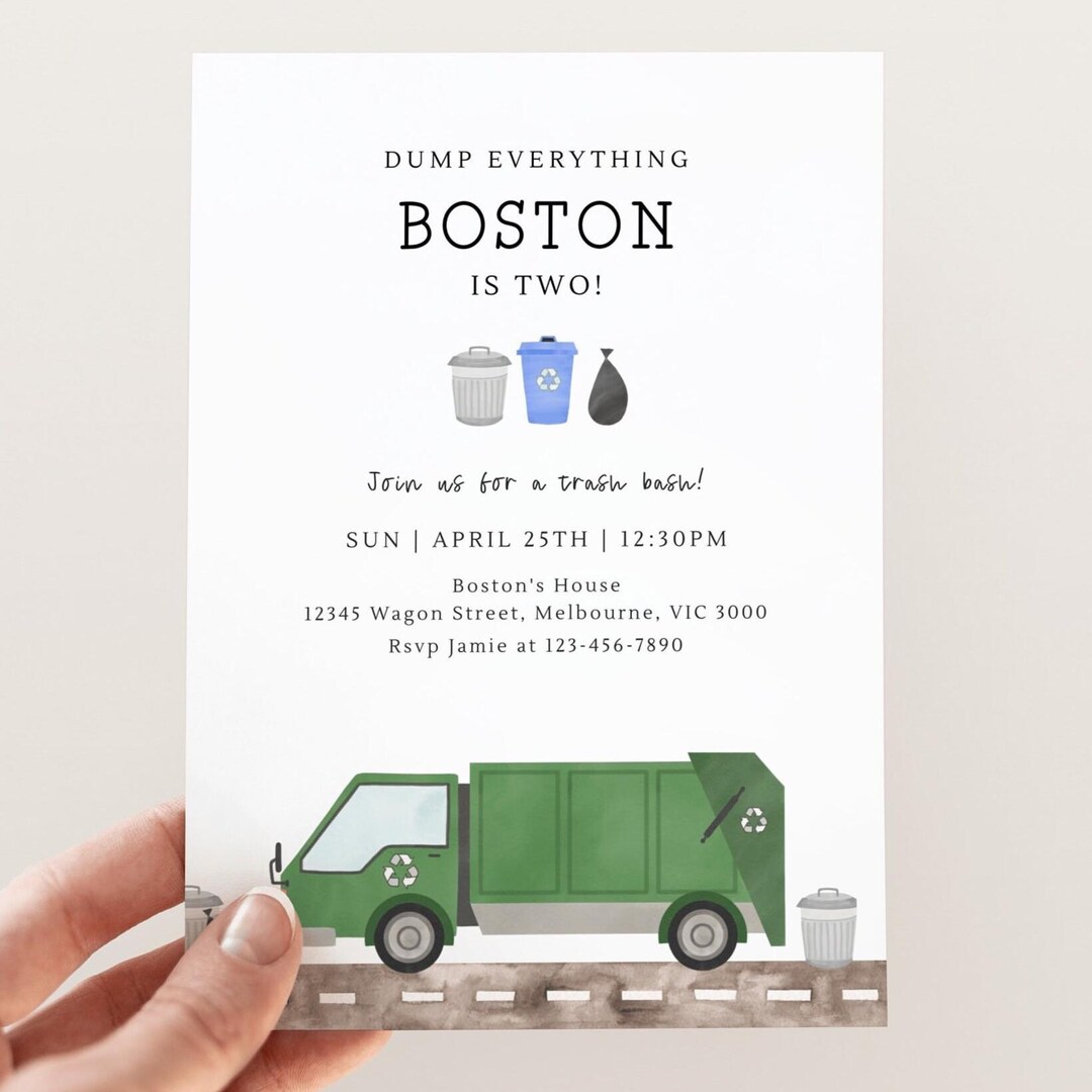 Editable Garbage Truck Party Invitation, Garbage Truck Birthday Invite ...