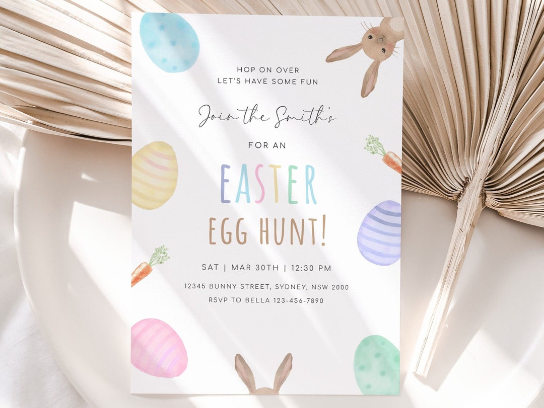 Editable Easter Egg Hunt Invitation, Easter Rabbit Party Invite ...
