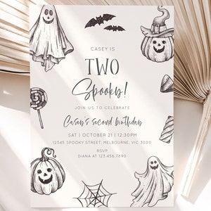 Two Spooky Halloween Birthday Invitation, Editable Template, Halloween ...
