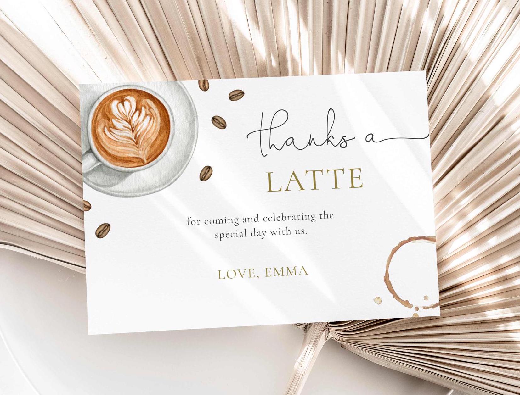 Thanks A Latte Thank You Card, Editable Template, Coffee Beans Baby ...