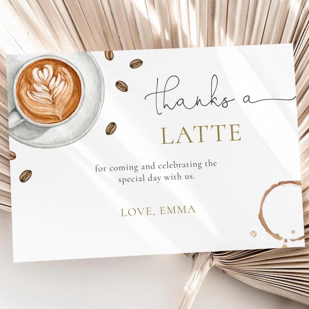 Thanks A Latte Thank You Card, Editable Template, Coffee Beans Baby ...