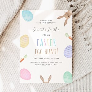 Editable Easter Egg Hunt Invitation, Easter Rabbit Party Invite ...
