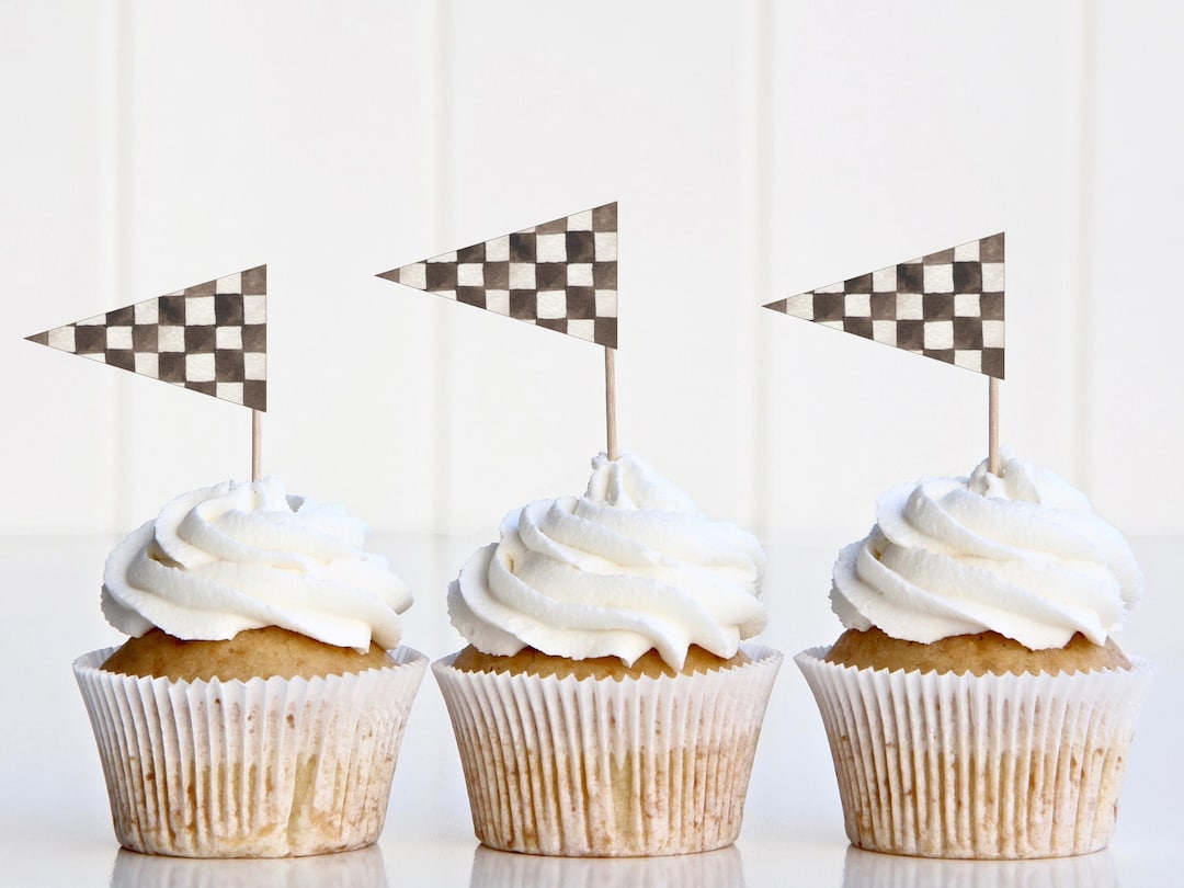 Printable Racing Flag Cupcake Topper, Vintage Race Car Birthday Party ...