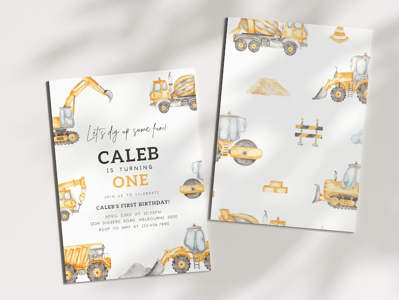 Construction 1st Birthday Invitation, Editable Any Age Construction ...