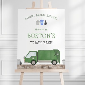 Garbage Truck Party Welcome Sign, Editable Green Trash Truck Birthday ...