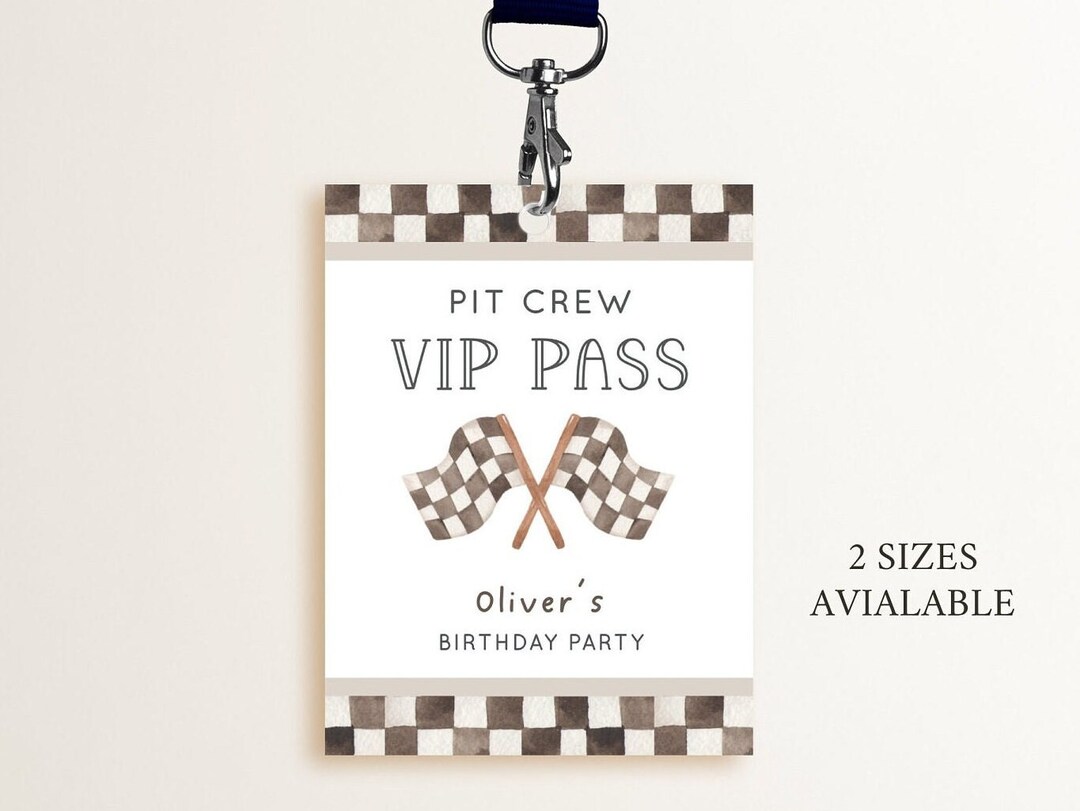 Racing Pit Crew Pass, Editable Template, Racing Car Birthday Party Tag ...