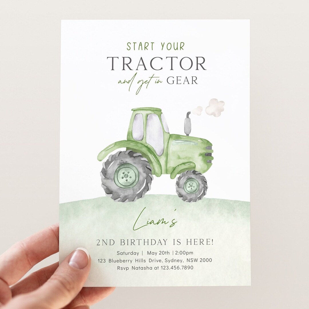 Editable Tractor Birthday Invitation Template, Any Age Green Tractor B ...