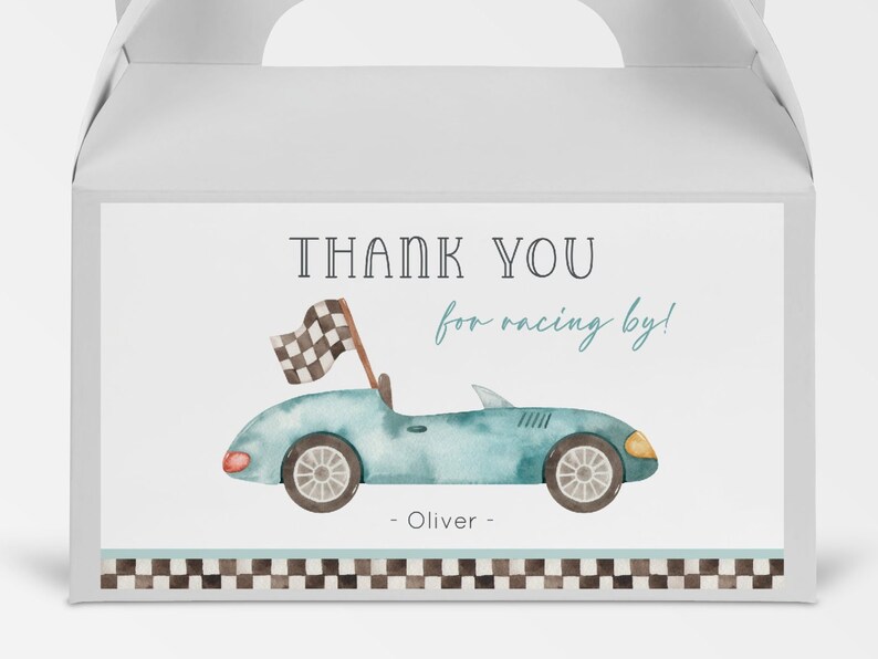 Editable Car Birthday Gable Box Label Vintage Blue Race Car - Etsy