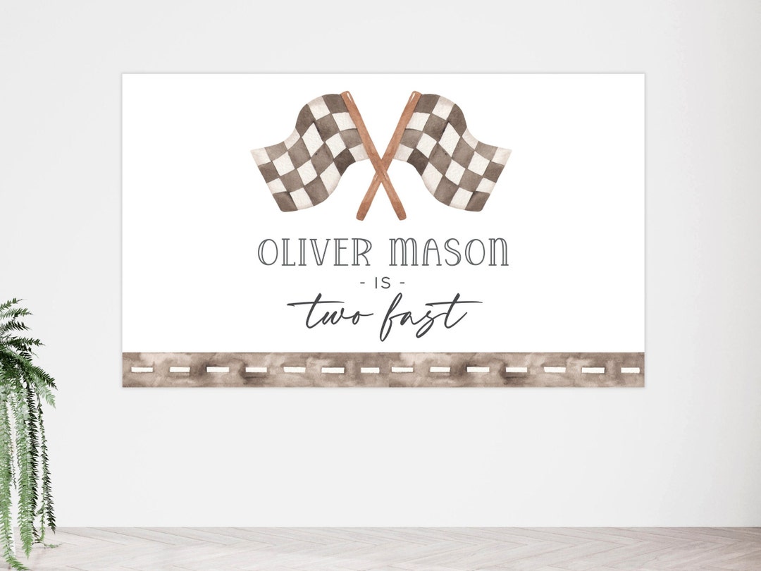 TWO Fast Racing Flags Banner, Editable Race Car Party Decoration ...