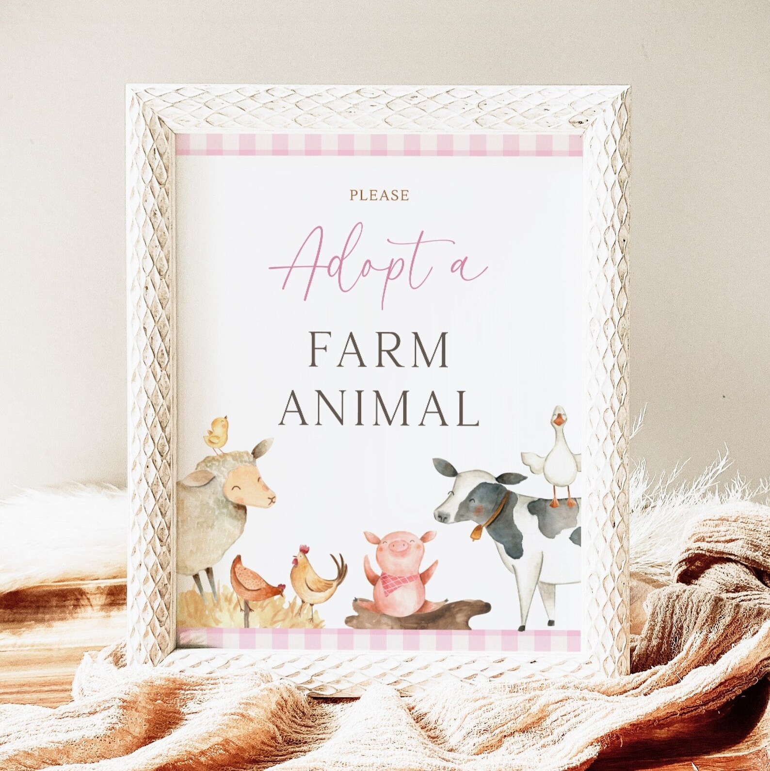Adopt A Farm Animal Sign, Editable Pink Barn Birthday Party Favors Sign ...
