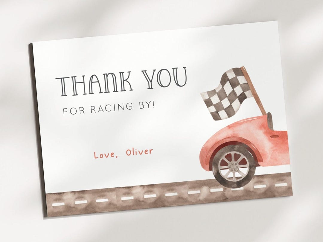 Racing Thank You Card, Editable Car Bday Thank You Note, Vintage Red ...