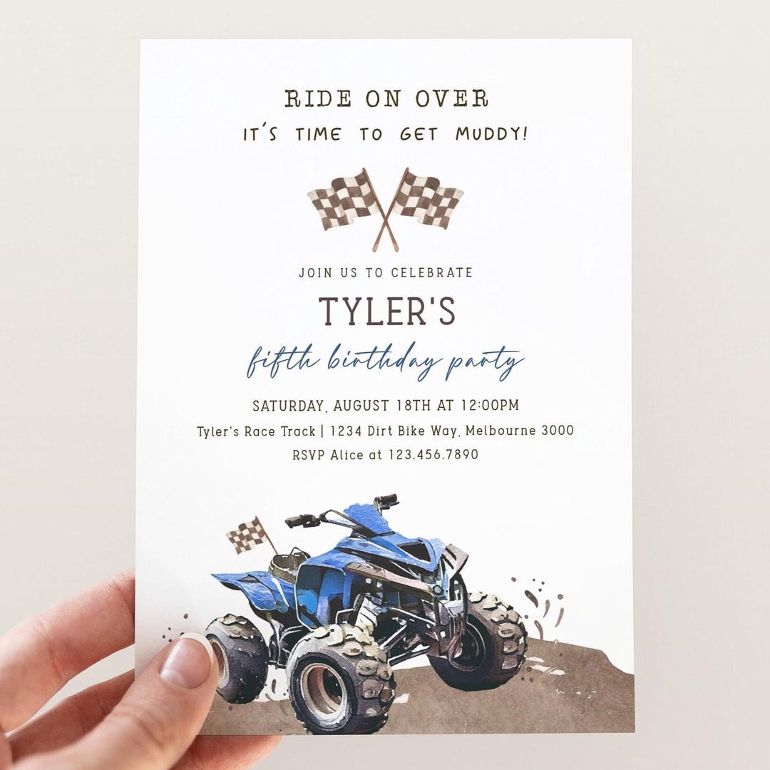 Editable ATV Birthday Invitation, Editable Template, Any Age Blue ATV ...