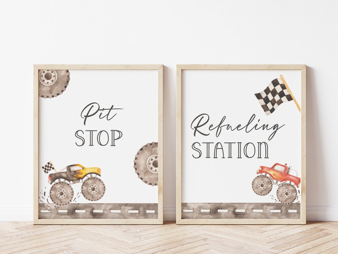 Monster Truck Table Sign, Editable Template, Monster Truck Racing Party ...