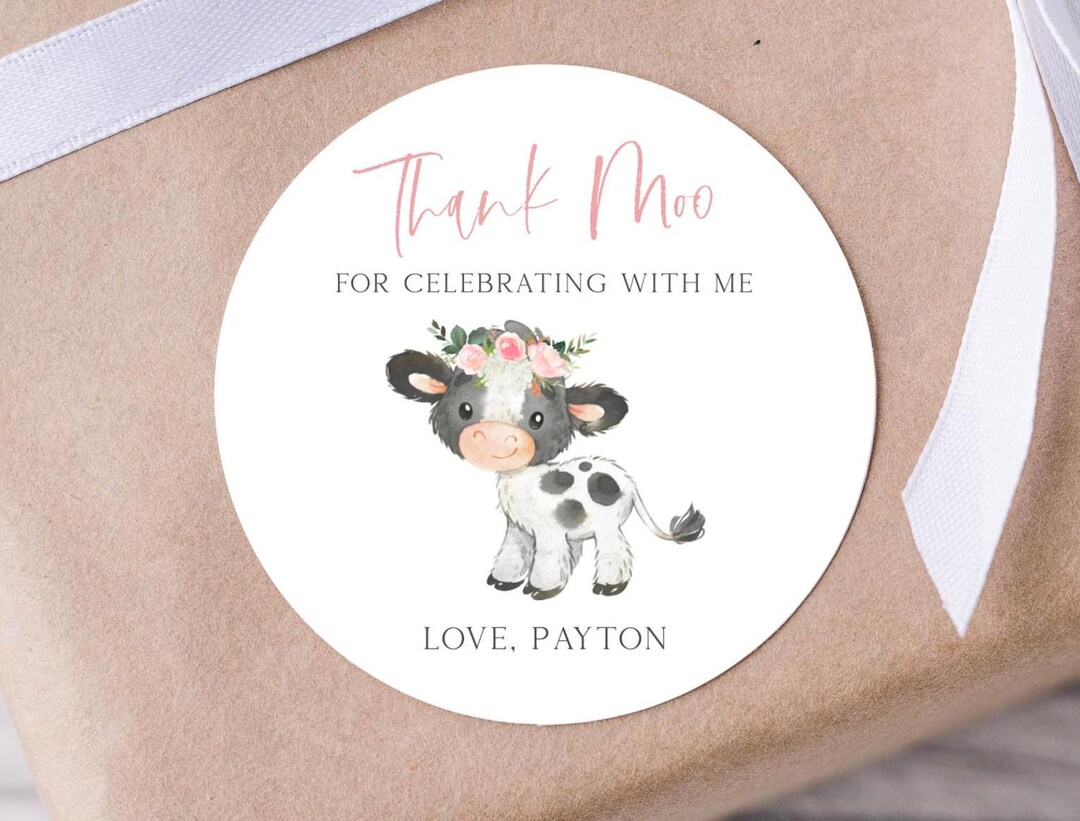 Editable Girl Cow Thank You Sticker Template, Printable Thank Moo ...