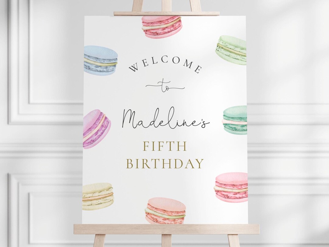 Macarons Birthday Welcome Sign, Editable Pastel Macaron Party Sign ...