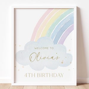 Pastel Rainbow Birthday Welcome Sign, Editable Girl Rainbow B'day Party ...