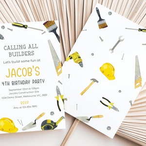 Editable Builder Tools Birthday Invitation, Boys Tools Builder B'day ...