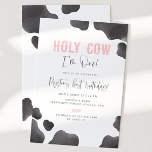 Holy Cow I'm ONE Birthday Invitation, Editable Template, Holy Cow 1st B ...