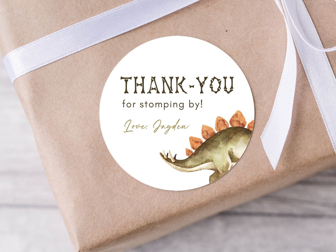 Editable Dinosaur Sticker, Stegosaurus Thank You Sticker Label, Dino ...