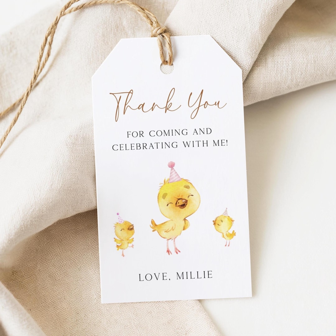 Little Chick Birthday Thank You Tag, Editable Cute Chick B'day Gift Tag ...