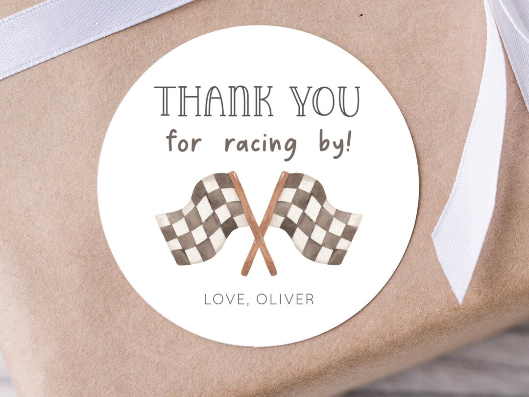 Editable Racing Birthday Sticker, Race Flags Party Thank You Labels ...