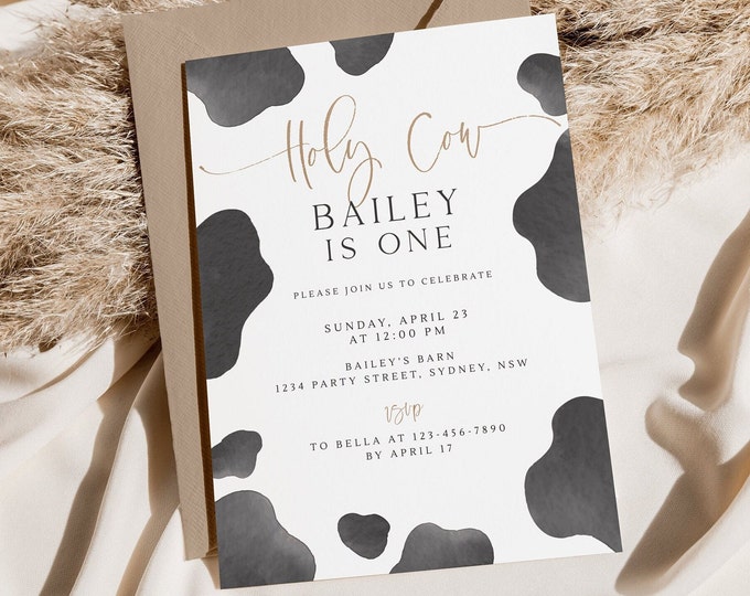 Holy Cow Birthday Invitation, Cow First Birthday Invitation, Holy Cow I ...