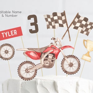 Editable Red Dirt Bike Cake Toppers, Any Age Dirt Bike Birthday Party ...