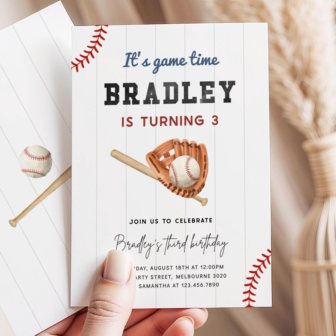 Editable Baseball Birthday Invitation, It's Game Time Baseball Sports ...