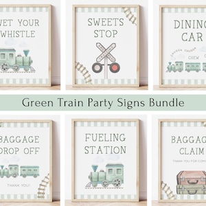 Editable Train Party Signs Bundle, Green Train Birthday Food Drink Sign ...