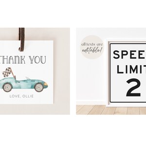 TWO Fast Gable Box Label Editable Template Blue Car Gable - Etsy