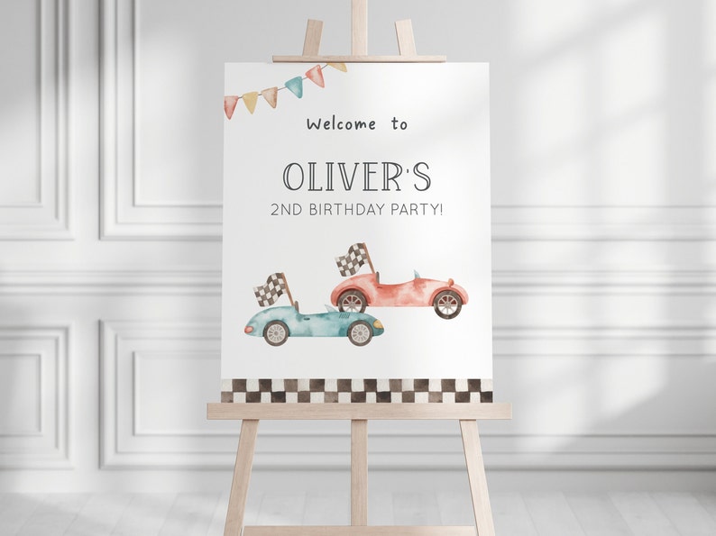 Editable Racing Welcome Sign Red & Blue Car Birthday Party - Etsy