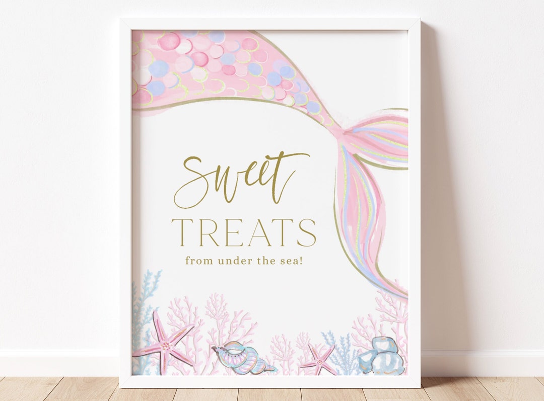 Mermaid Party Sign, Editable Template, Mermaid Sweet Treats Sign, Pink ...