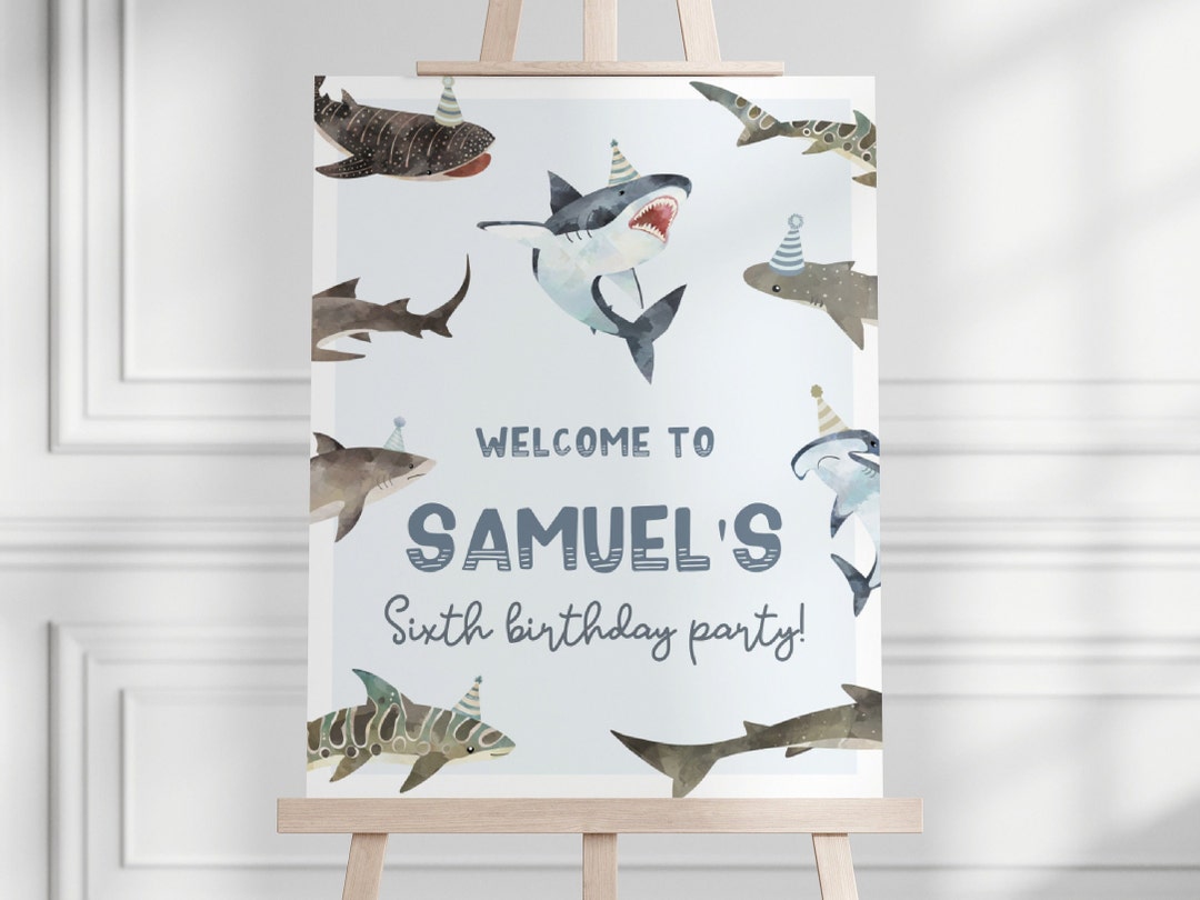 Shark Party Welcome Sign, Editable Template, Sharks Birthday Party ...