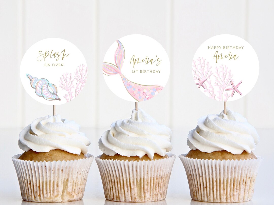 Editable Mermaid Cupcake Toppers Pink Mermaid Birthday - Etsy