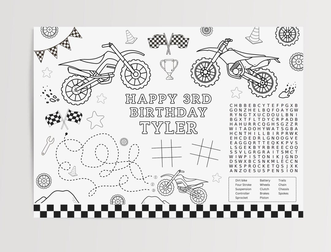 Editable Dirt Bike Activity & Coloring Page, Racing Drit Bikes Birthday ...